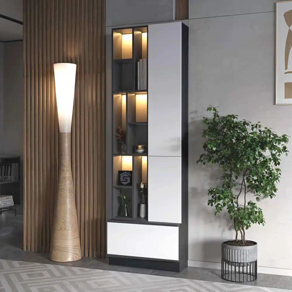 طاولة جانية باضاءة لون ابيض و رمادي 060 - السعودية لطاولات التلفزيون